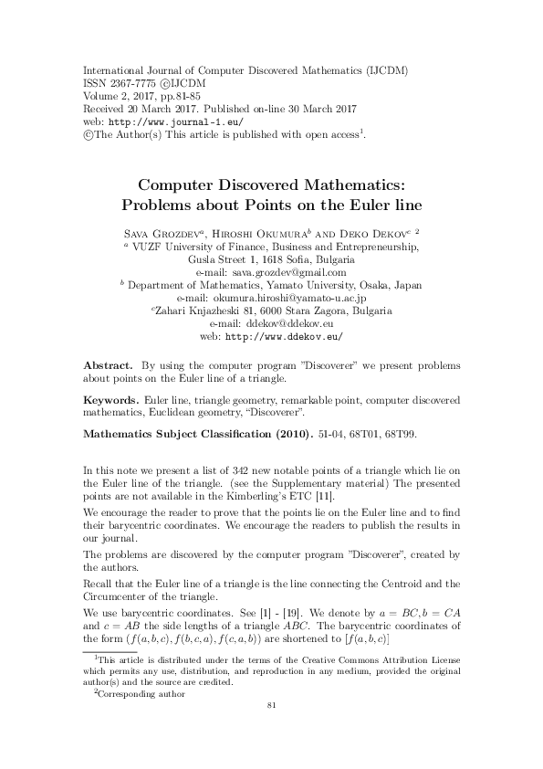 (PDF) Computer Discovered Mathematics: Problems about Points on the ...