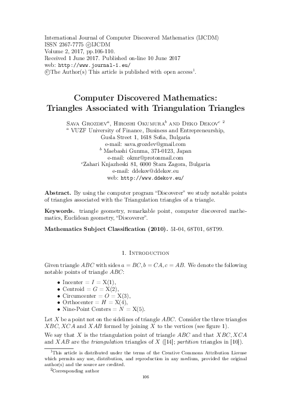 (PDF) Computer Discovered Mathematics: Triangles Associated with ...