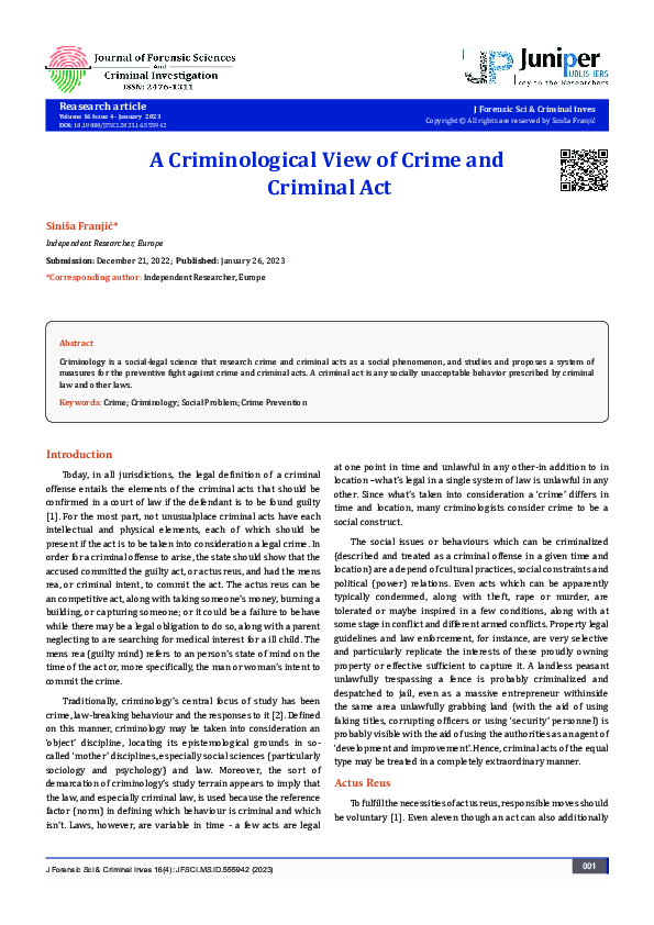 (PDF) A Criminological View of Crime and Criminal Act