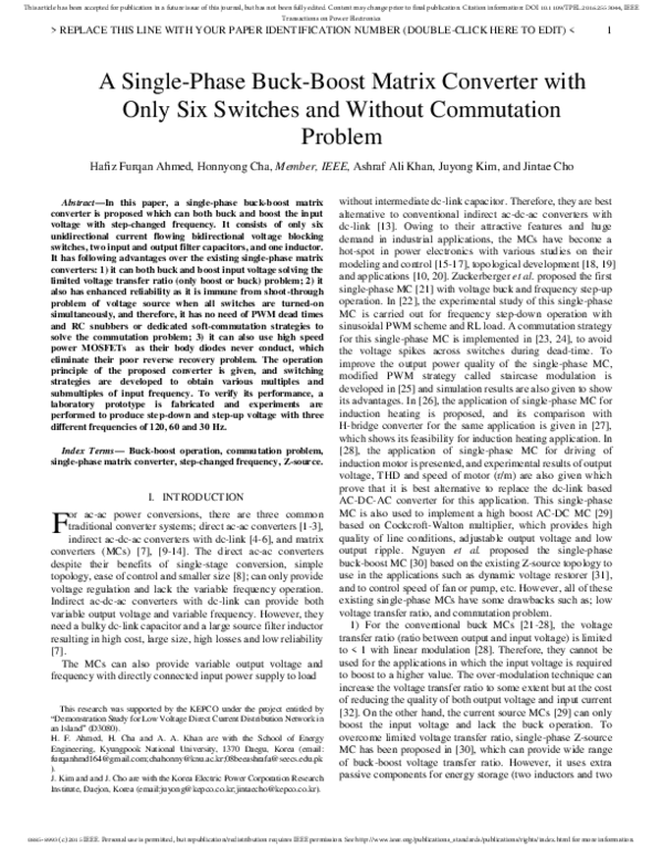 (PDF) A Single-Phase Buck–Boost Matrix Converter With Only Six Switches ...