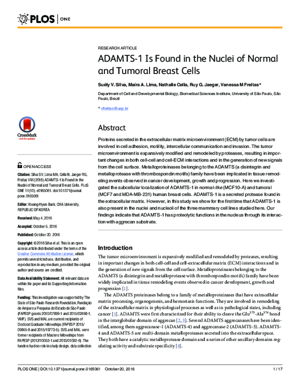 (PDF) ADAMTS-1 Is Found in the Nuclei of Normal and Tumoral Breast ...