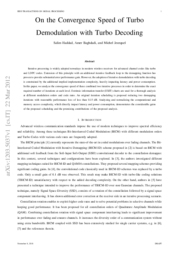 (PDF) On the Convergence Speed of Turbo Demodulation With Turbo Decoding