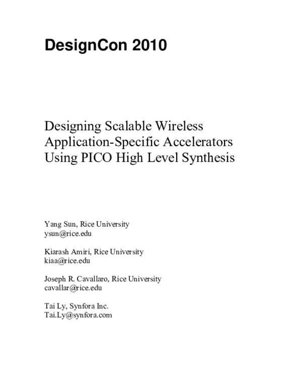 Pdf Designing Scalable Wireless Application Specific Accelerators Using Pico High Level Synthesis