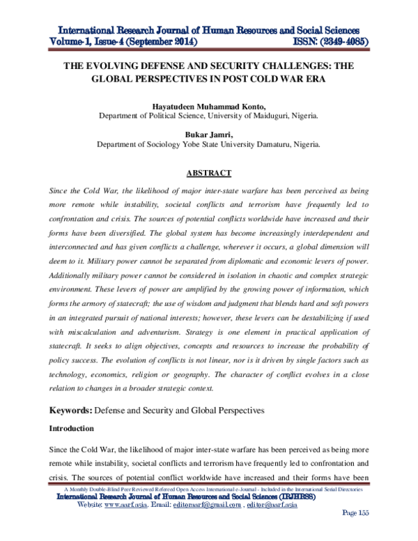 (PDF) The Evolving Defense and Security Challenges: The Global Perspectives in Post Cold War Era