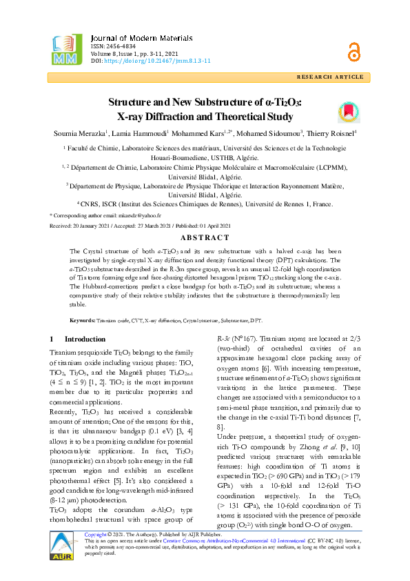(PDF) Structure and New Substructure of α-Ti2O3: X-ray Diffraction and ...