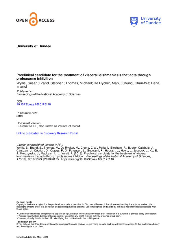 (PDF) Preclinical candidate for the treatment of visceral leishmaniasis ...