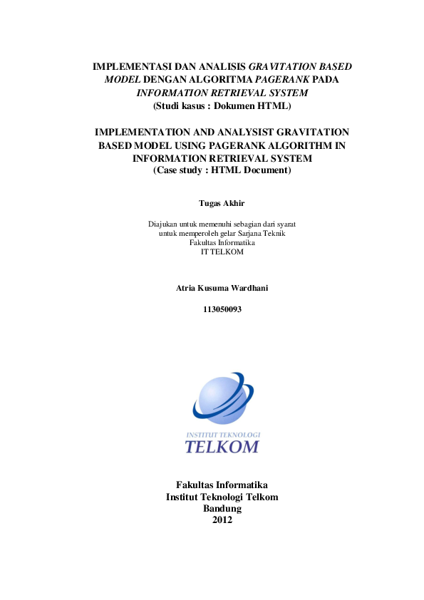 (PDF) IMPLEMENTASI DAN ANALISIS GRAVITATION BASED MODEL DENGAN ALGORITMA PAGERANK PADA ...
