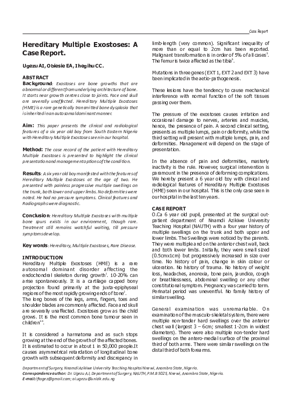 (PDF) Hereditary multiple exostoses: A case-report
