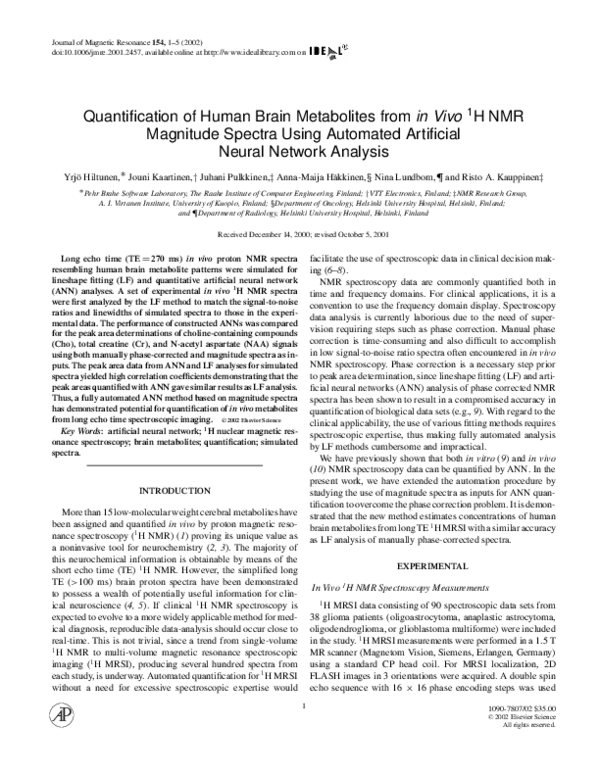 (PDF) Quantification of Human Brain Metabolites from in Vivo1H NMR ...