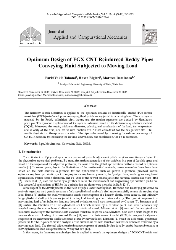 (PDF) Optimum Design of FGX-CNT-Reinforced Reddy Pipes Conveying Fluid ...