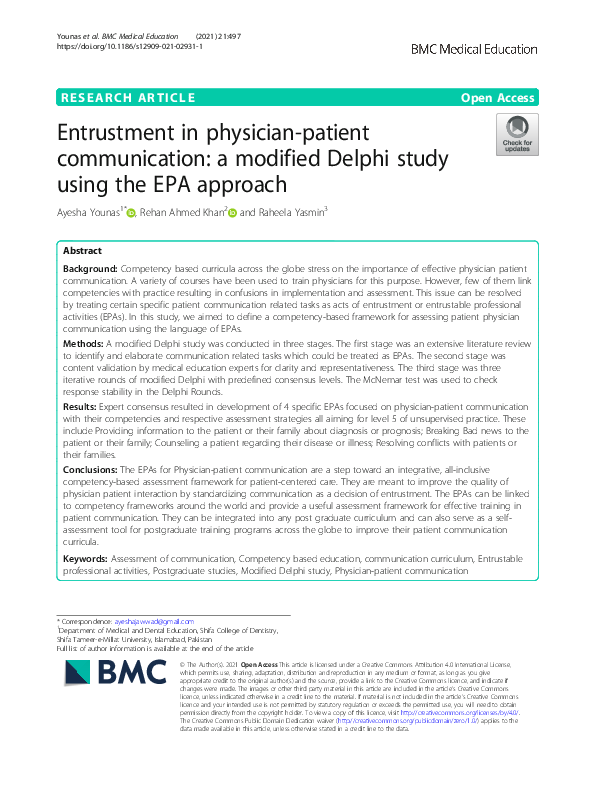 (PDF) Entrustment in physician-patient communication: a modified Delphi study using the EPA approach