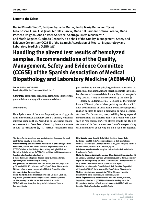 (PDF) Handling the altered test results of hemolyzed samples ...