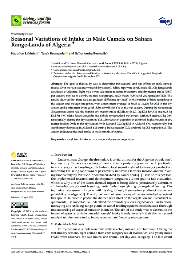 (PDF) Seasonal Variations of Intake in Male Camels on Sahara Range ...