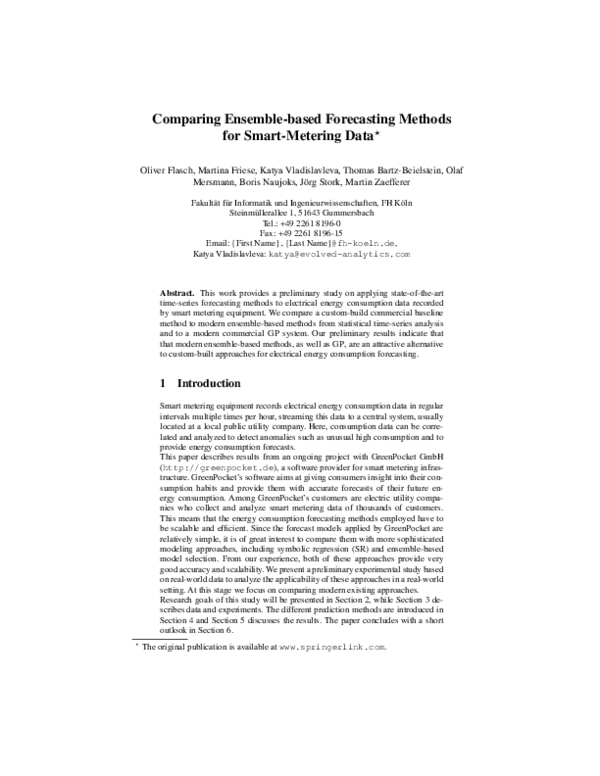 (PDF) Comparing Ensemble-Based Forecasting Methods for Smart-Metering Data