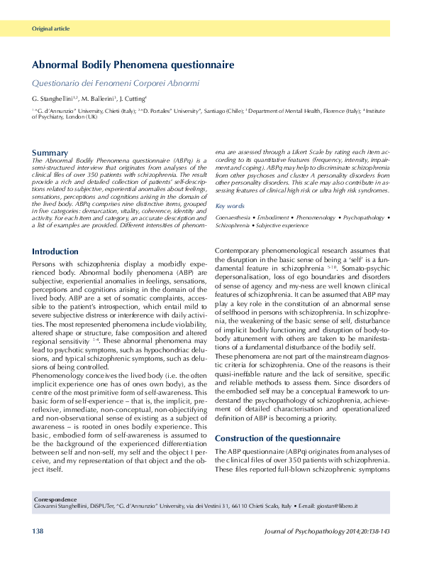 (PDF) Abnormal Bodily Phenomena Questionnaire