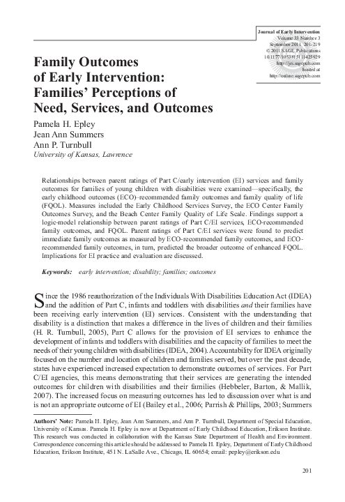 (PDF) Family Outcomes of Early Intervention