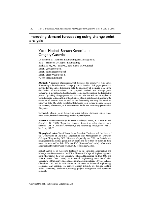 (PDF) Improving demand forecasting using change point analysis | Baruch ... (PDF) Improving demand forecasting using change point analysis | Baruch ...