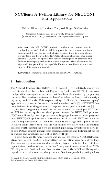 (PDF) NCClient: Open Source Python Library for NETCONF Clients