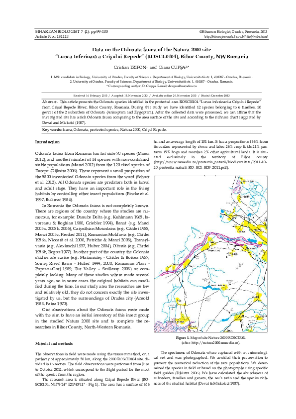 (PDF) Data on the Odonata fauna of the Natura 2000 site "Lunca ...