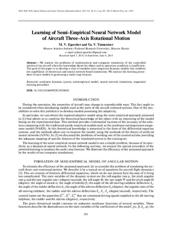 (PDF) Learning of semi-empirical neural network model of aircraft three-axis rotational motion