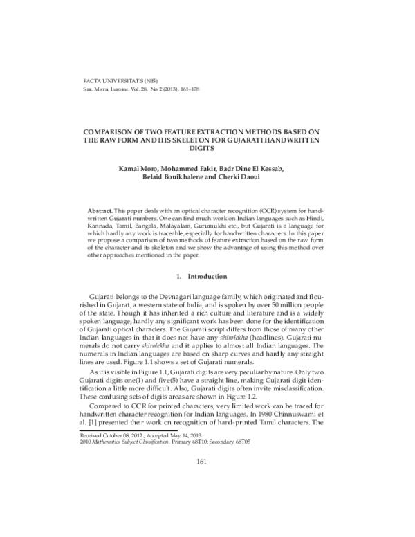 (PDF) Comparison of Two Feature Extraction Methods Based on the Raw Form and His Skeleton for ...