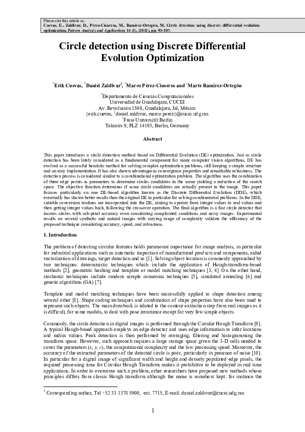 Pdf Optimized Circle Detection Via Discrete Differential Evolution