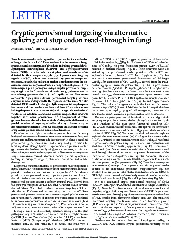 (PDF) Cryptic peroxisomal targeting via alternative splicing and stop ...