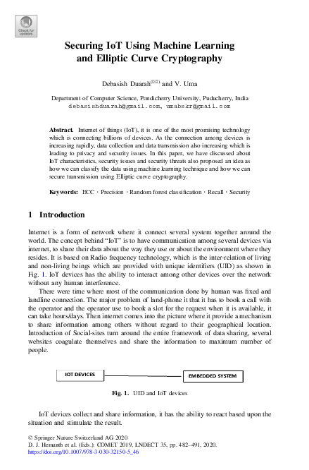Pdf Securing Iot Using Machine Learning And Elliptic Curve Cryptography