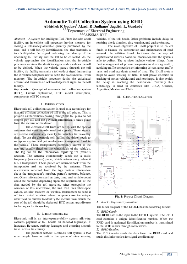 (PDF) Automatic Toll Collection System using RFID