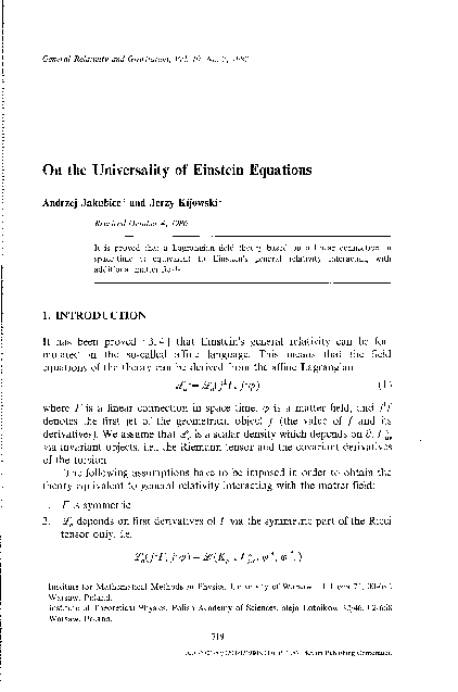 (PDF) On the universality of Einstein equations