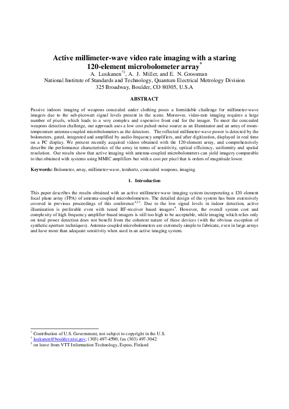(PDF) Active millimeter-wave video rate imaging with a staring 120 ...