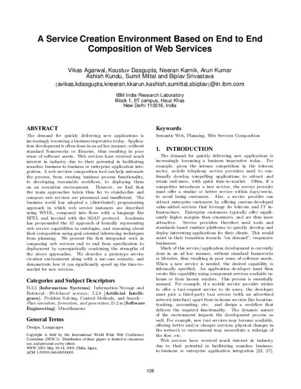 (PDF) A service creation environment based on end to end composition of Web services