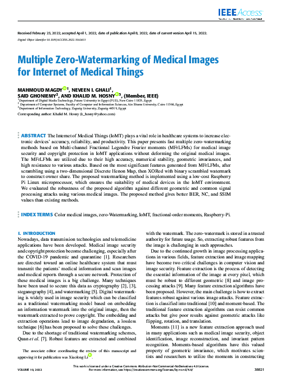 (PDF) Multiple Zero-Watermarking of Medical Images for Internet of ...