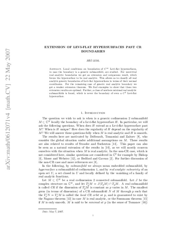 (PDF) Extension of Levi-flat hypersurfaces past CR boundaries