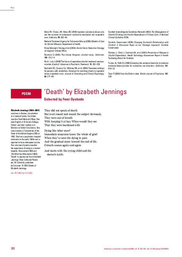 (PDF) Death' by Elizabeth Jennings: Selected by Femi Oyebode