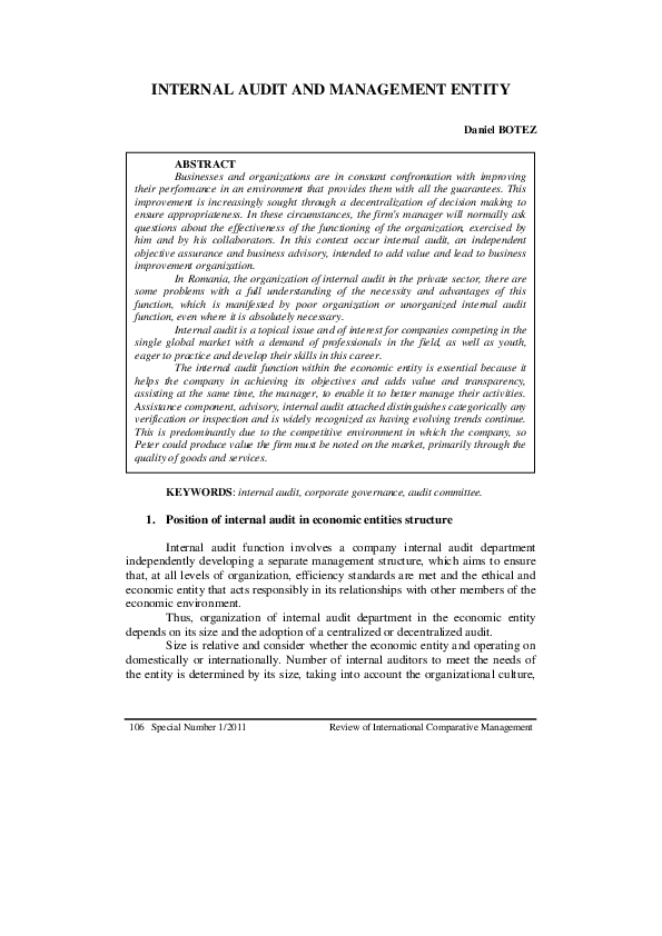 (PDF) Internal Audit and Management Entity