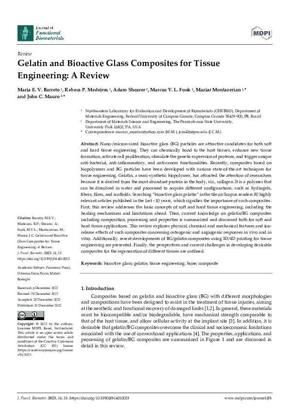 (PDF) Gelatin and Bioactive Glass Composites for Tissue Engineering: A ...