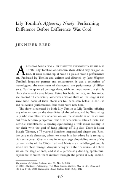 (PDF) Lily Tomlin's Appearing Nitely: Performing Difference Before ...