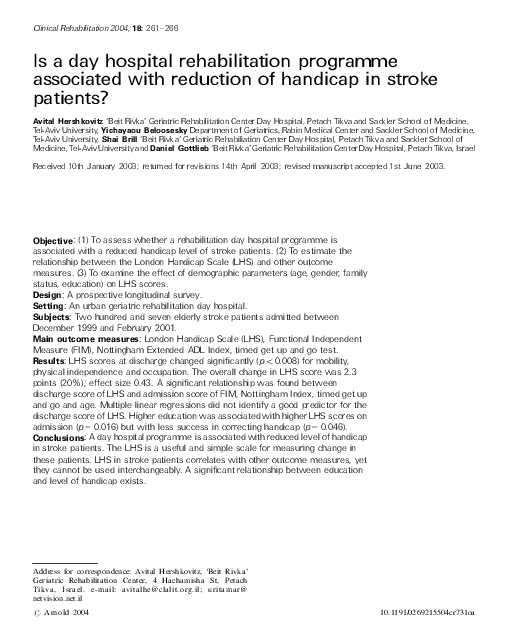 (PDF) Is a day hospital rehabilitation programme associated with ...