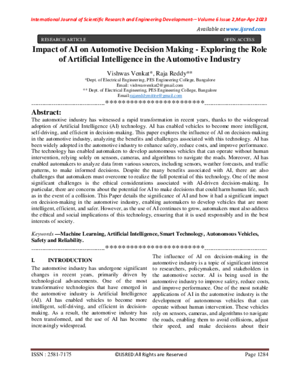 (PDF) Impact of AI on Automotive Decision Making -Exploring the Role of ...