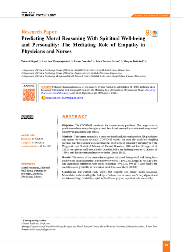 (PDF) Predicting Moral Reasoning With Spiritual Well-being and Personality: The Mediating Role ...