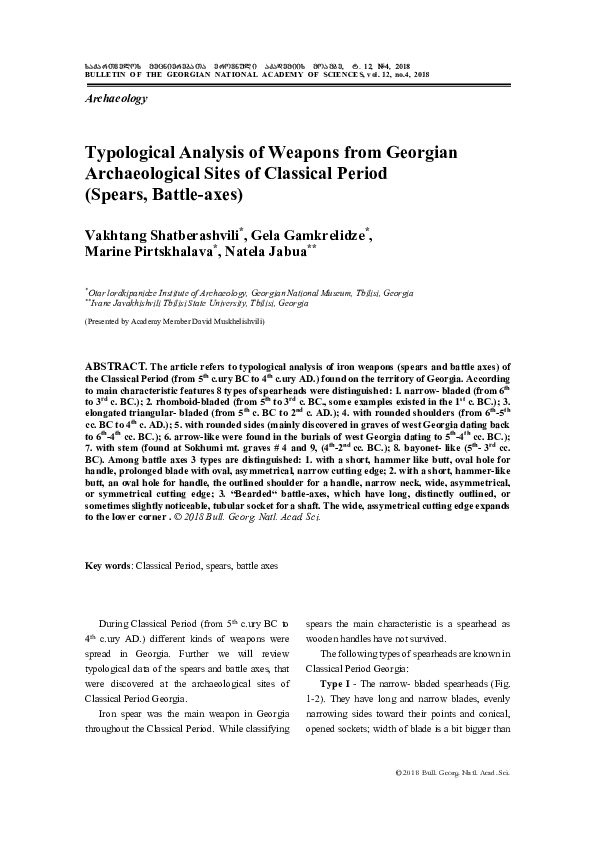 (PDF) Typological Analysis of Weapons from Georgian Archaeological ...