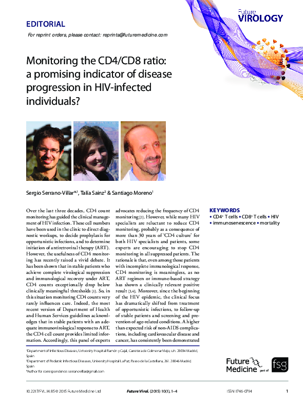 (PDF) Monitoring the CD4/CD8 ratio: a promising indicator of disease ...