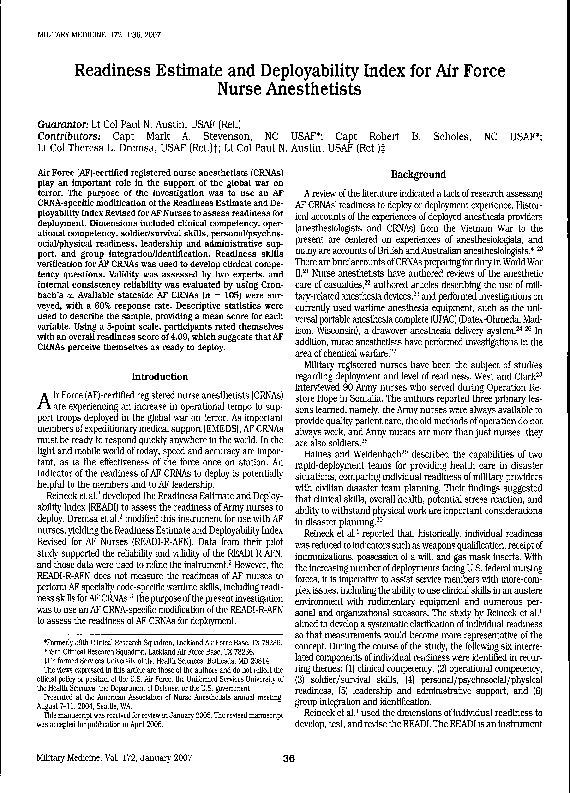 (PDF) Readiness Estimate and Deployability Index for Air Force Nurse ...