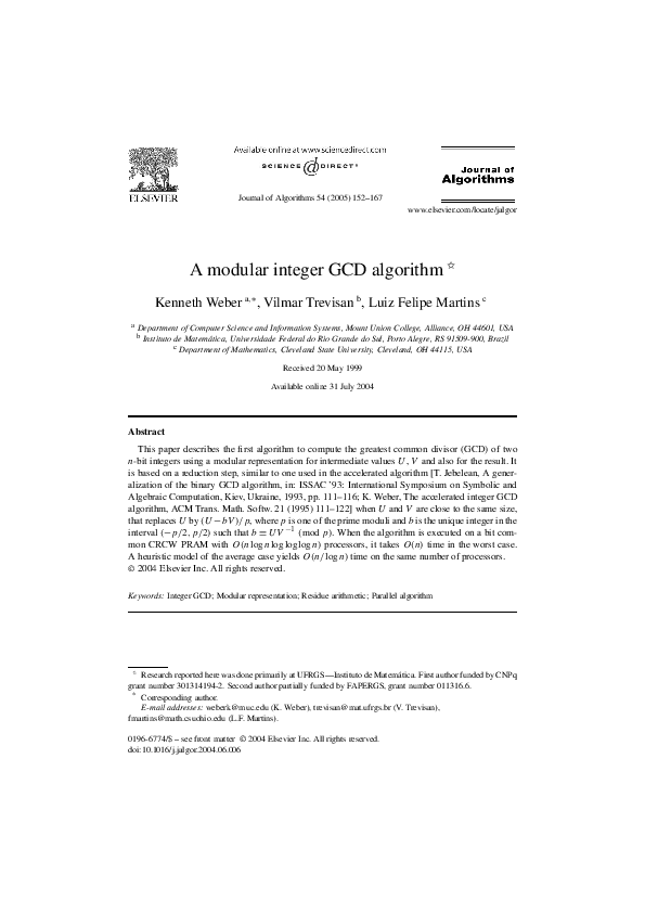 Pdf A Modular Integer Gcd Algorithm
