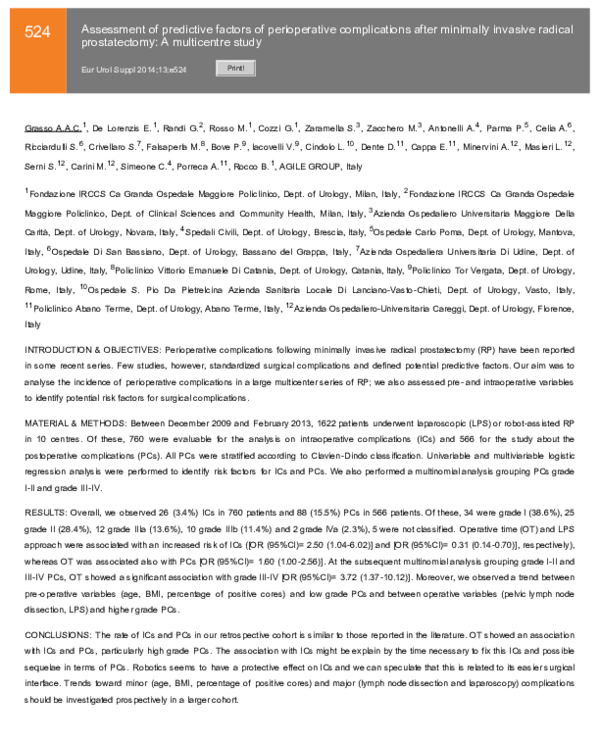 (PDF) 524 Assessment of predictive factors of perioperative complications after minimally ...