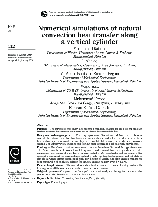 Pdf Numerical Simulations Of Natural Convection Heat Transfer Along A