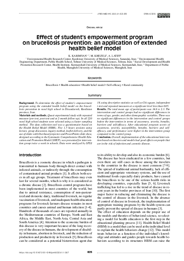 (PDF) Effect of student’s empowerment program on brucellosis prevention ...