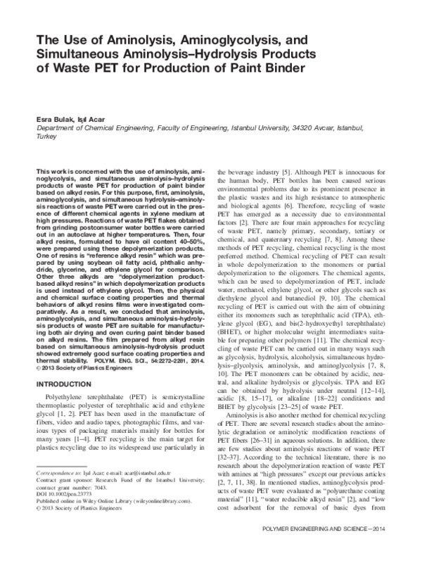 (PDF) The use of aminolysis, aminoglycolysis, and simultaneous ...