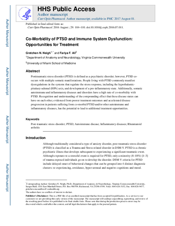 (PDF) Co-morbidity of PTSD and immune system dysfunction: opportunities ...